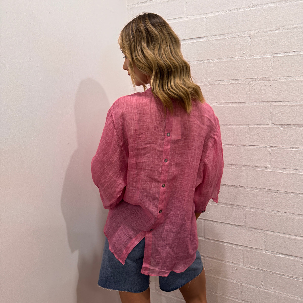 Linen button back hot pink – MEA BOUTIQUE